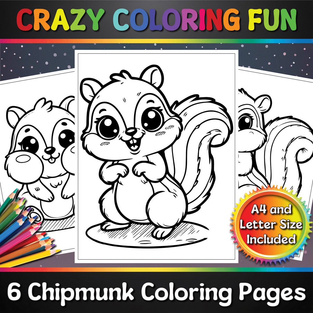 Chipmunk Adventures Printable Coloring Pages, 6 Pages, A4 & Letter Size ...