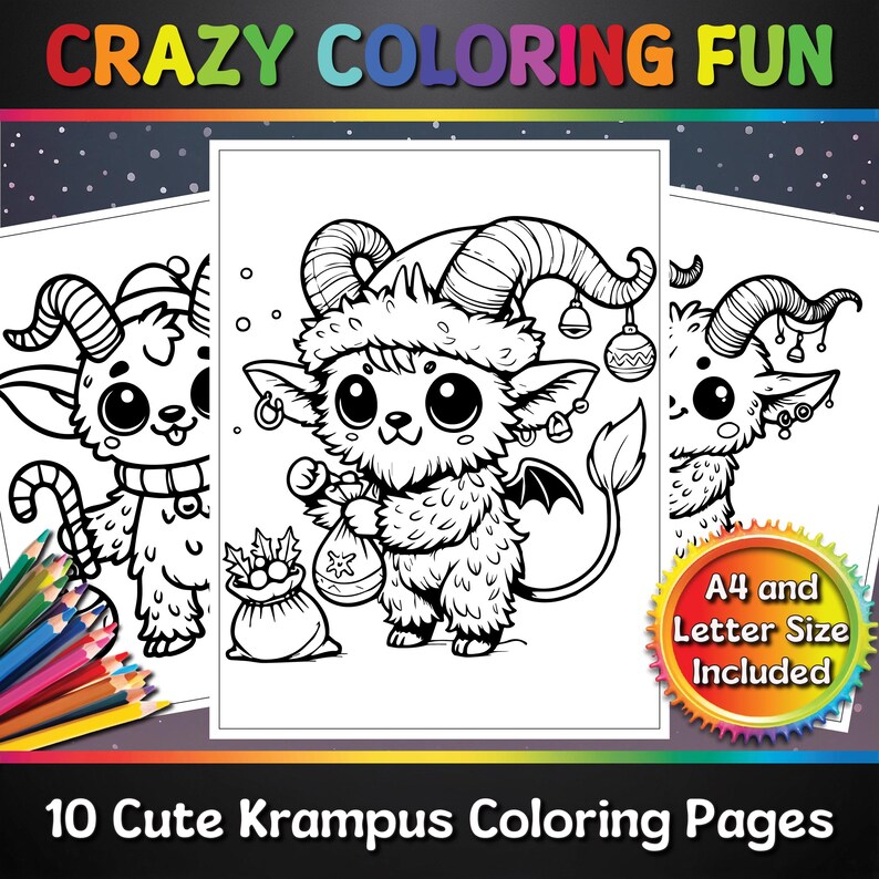 Cute Krampus Printable Coloring Pages, 10 Pages, A4 & Letter Size, PDF ...