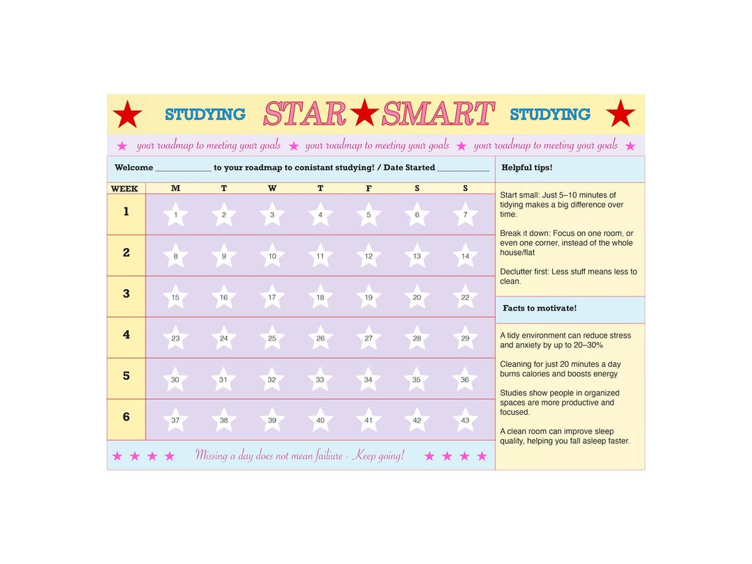 6-week Revision Star Chart: A4 Study Habit Tracker W/ Stickers ...