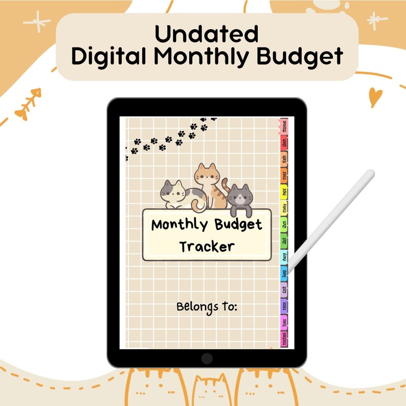 Undated Digital Cute Cat Cafe Budget Planner, A4 Budget Planner, Expense Tracker, Bill Tracker ...