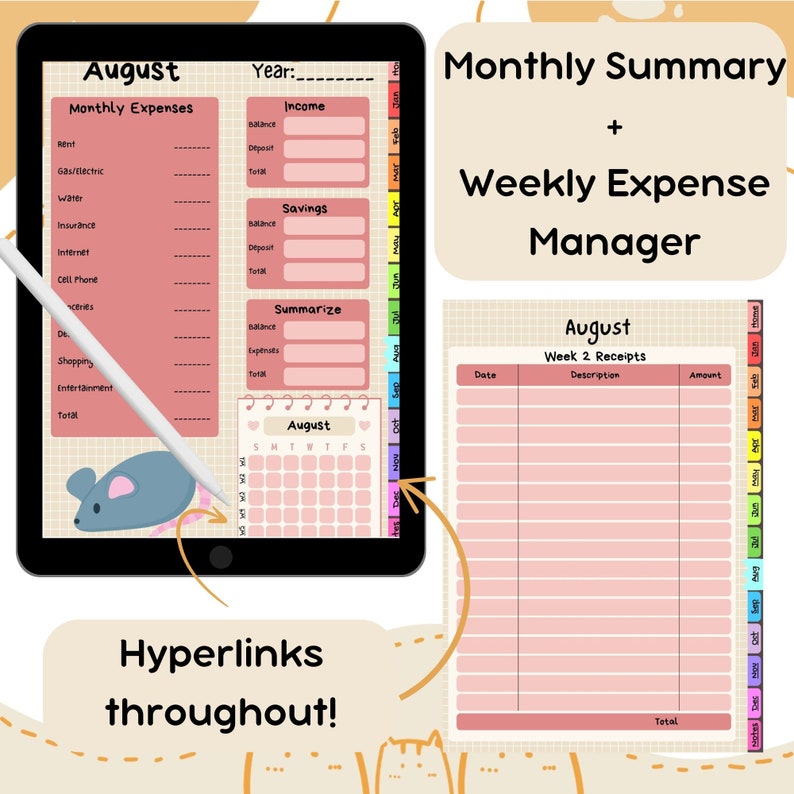 Undated Digital Cute Cat Cafe Budget Planner, A4 Budget Planner, Expense Tracker, Bill Tracker ...
