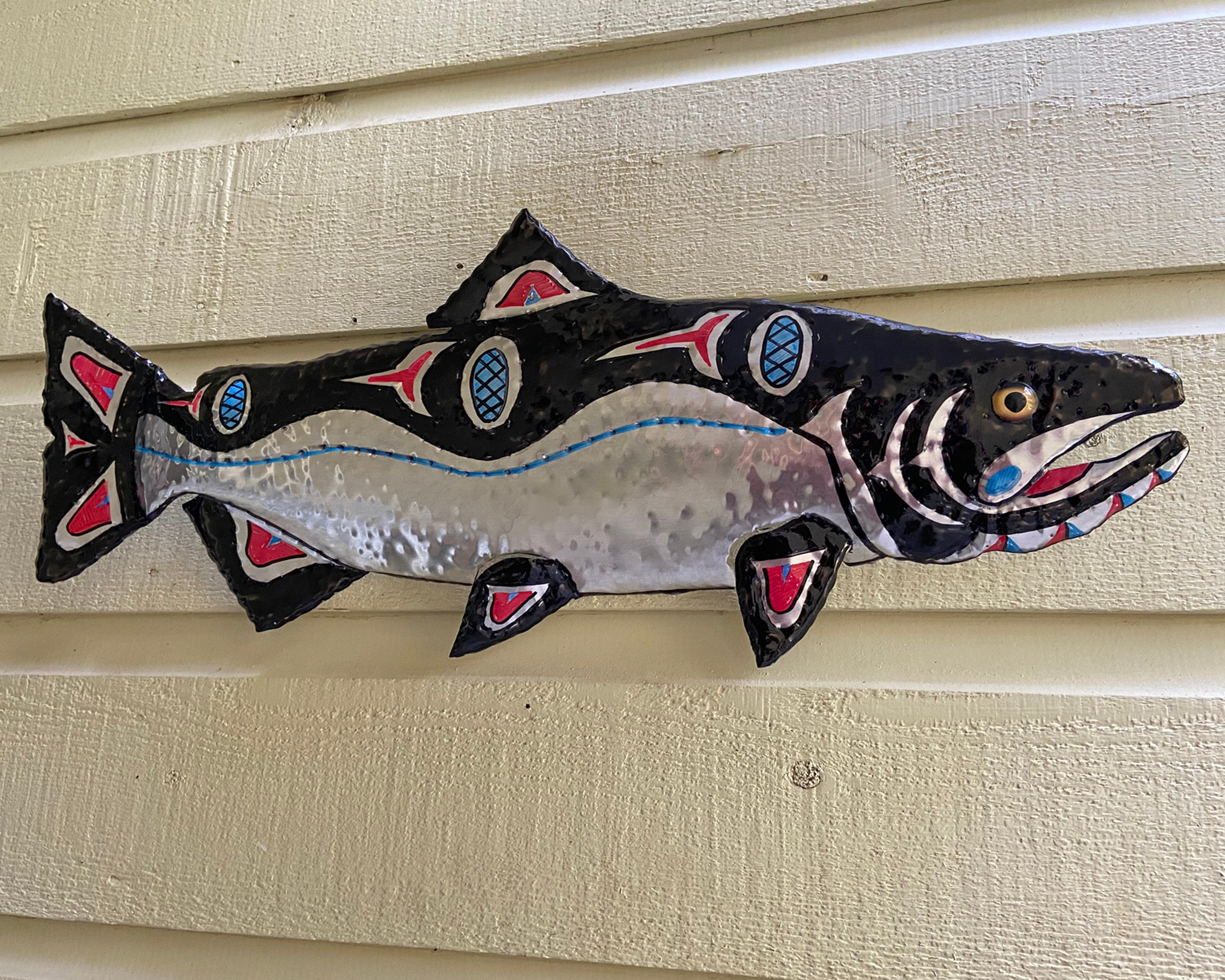 Hand Embroided Authentic Indian Art Northwest Fish