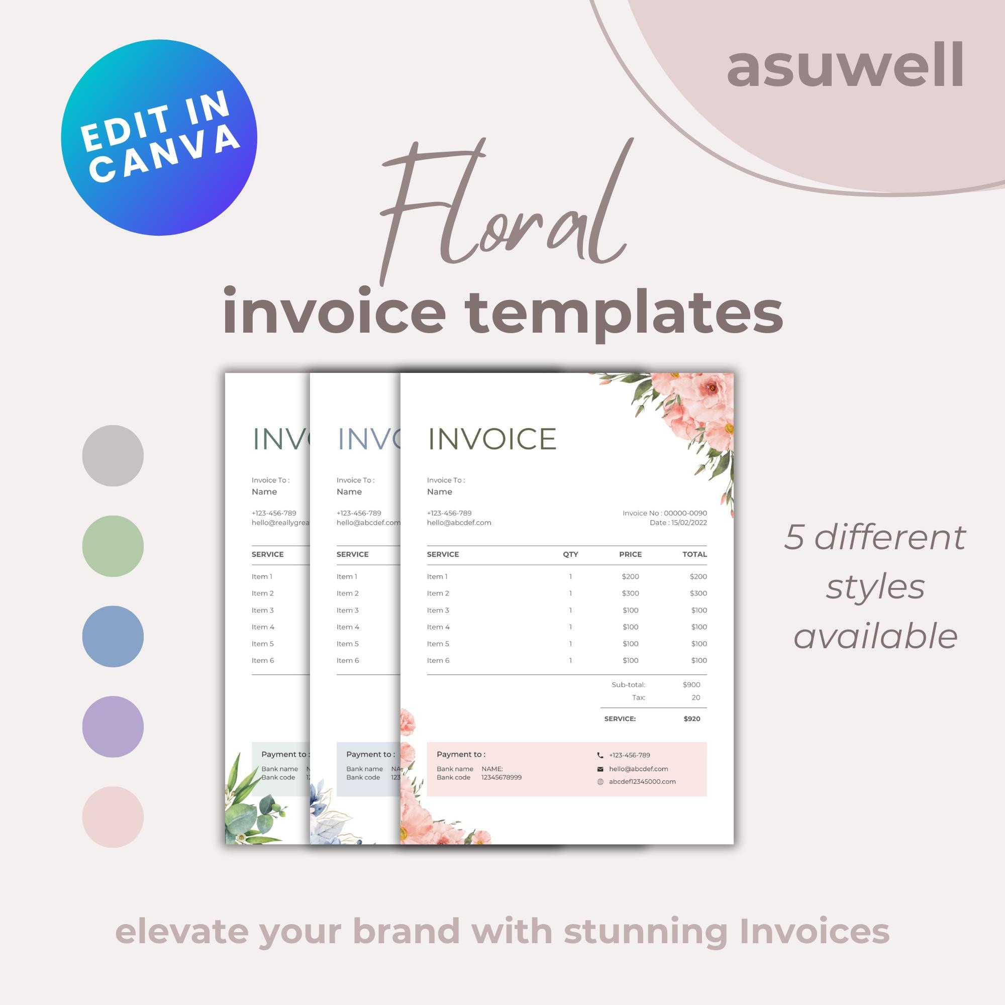 Editable Floral Invoice Templates Elegant & Customizable Invoice Design ...