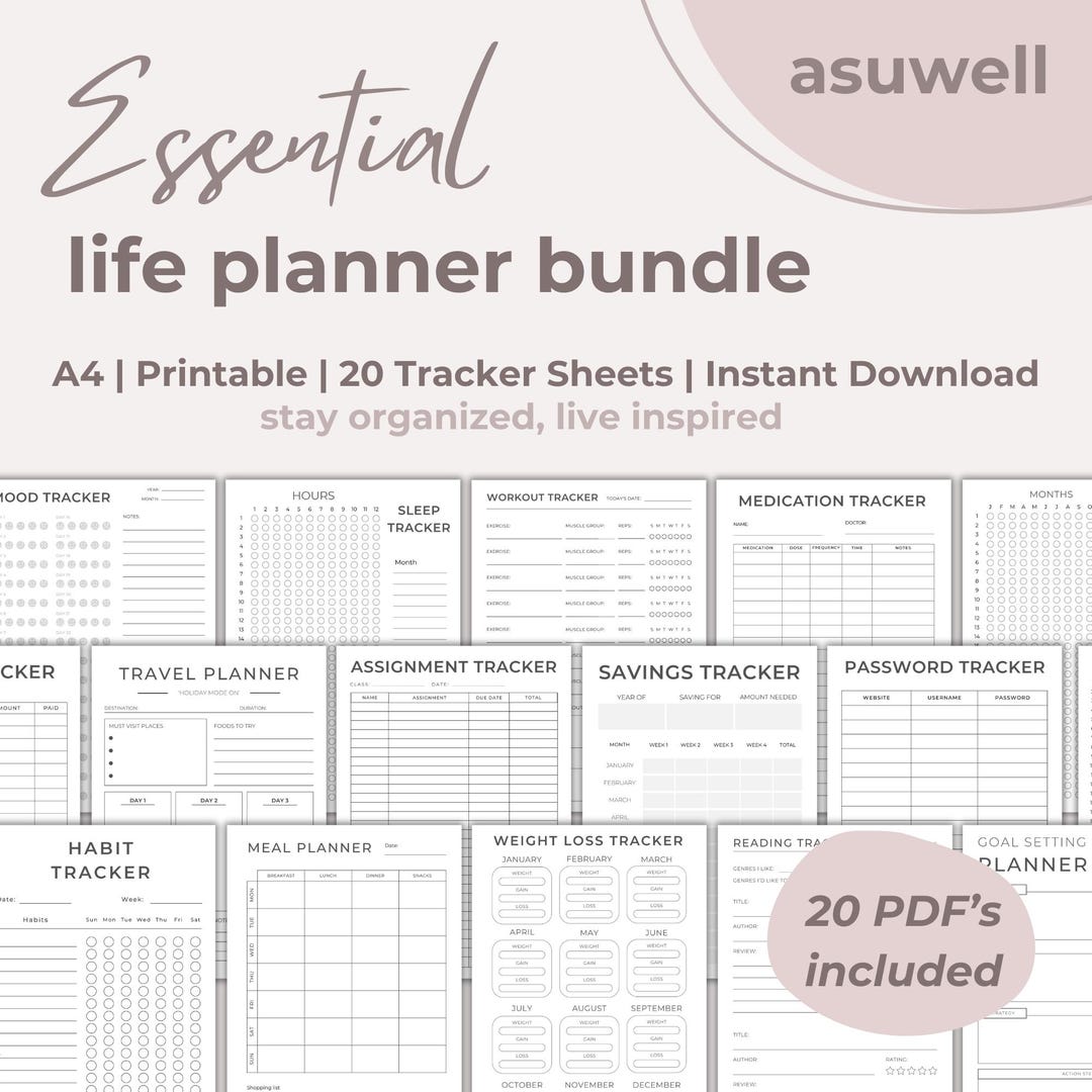 Essential Life Planner & Tracker Bundle | 20 Printable A4 Sheets | Easy ...