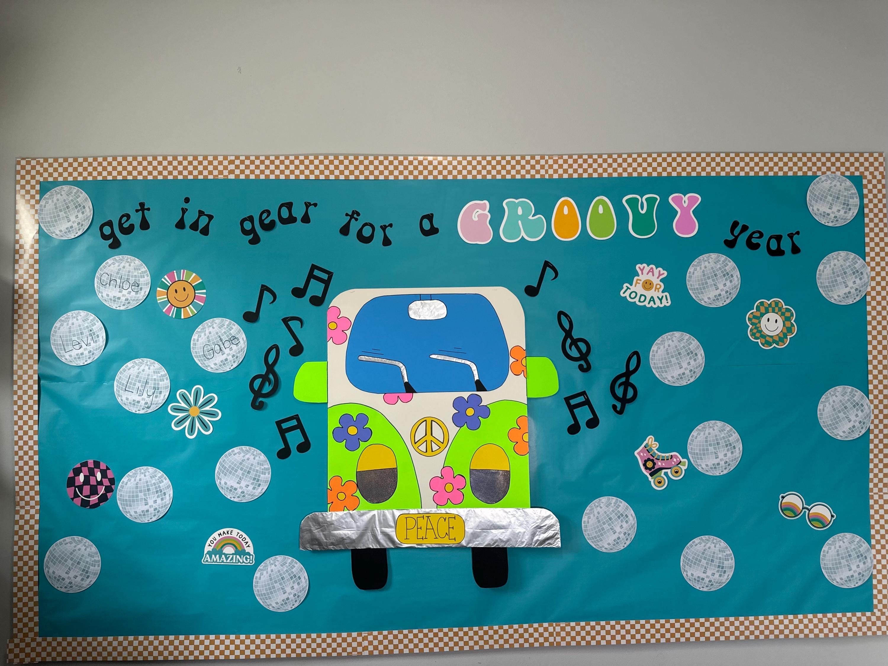 Bulletin Board Kit Back to School Get in Gear for a Groovy Year Retro ...