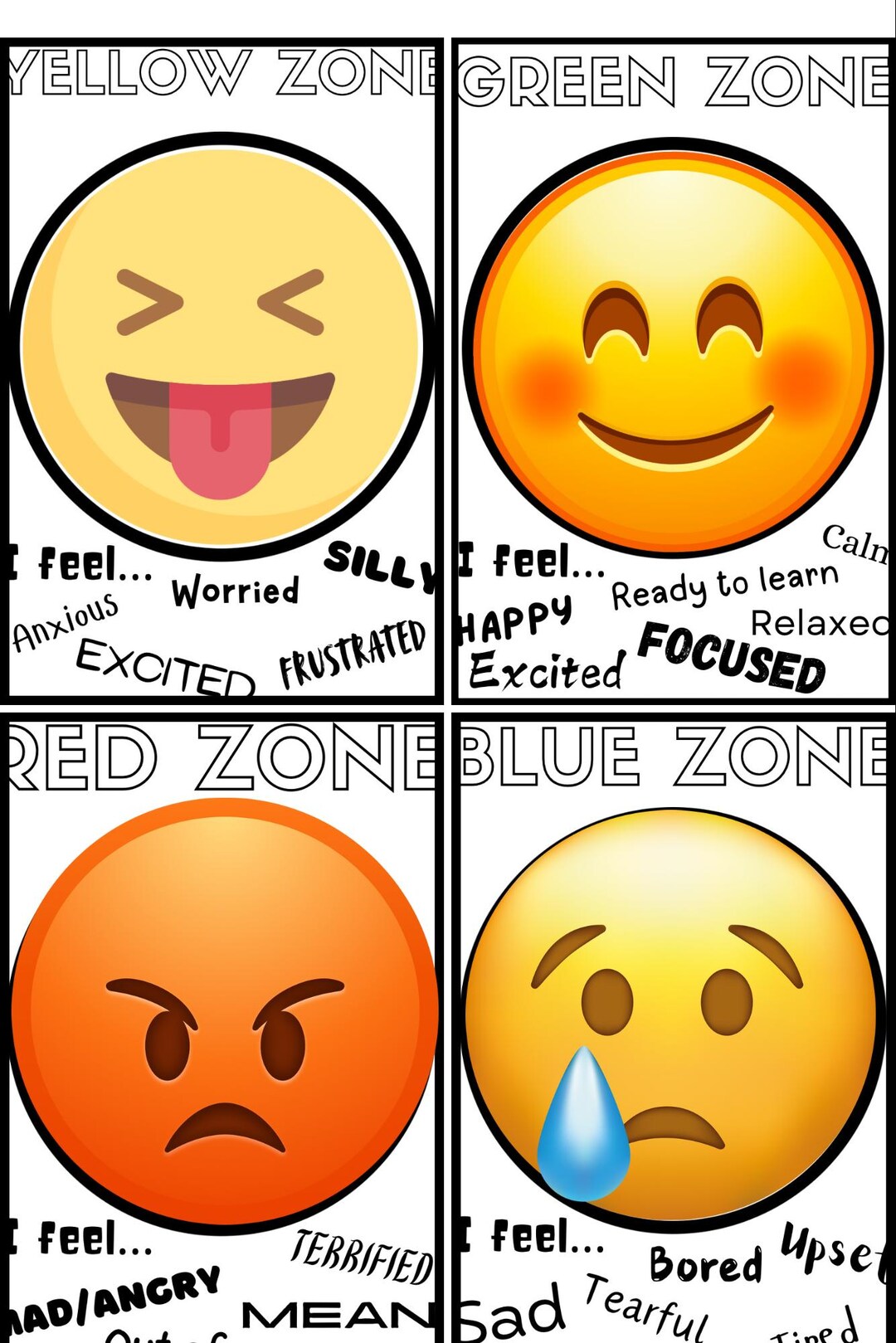 Zones of Regulation Fun Emoji Worksheets. Colouring Page, Art Project ...