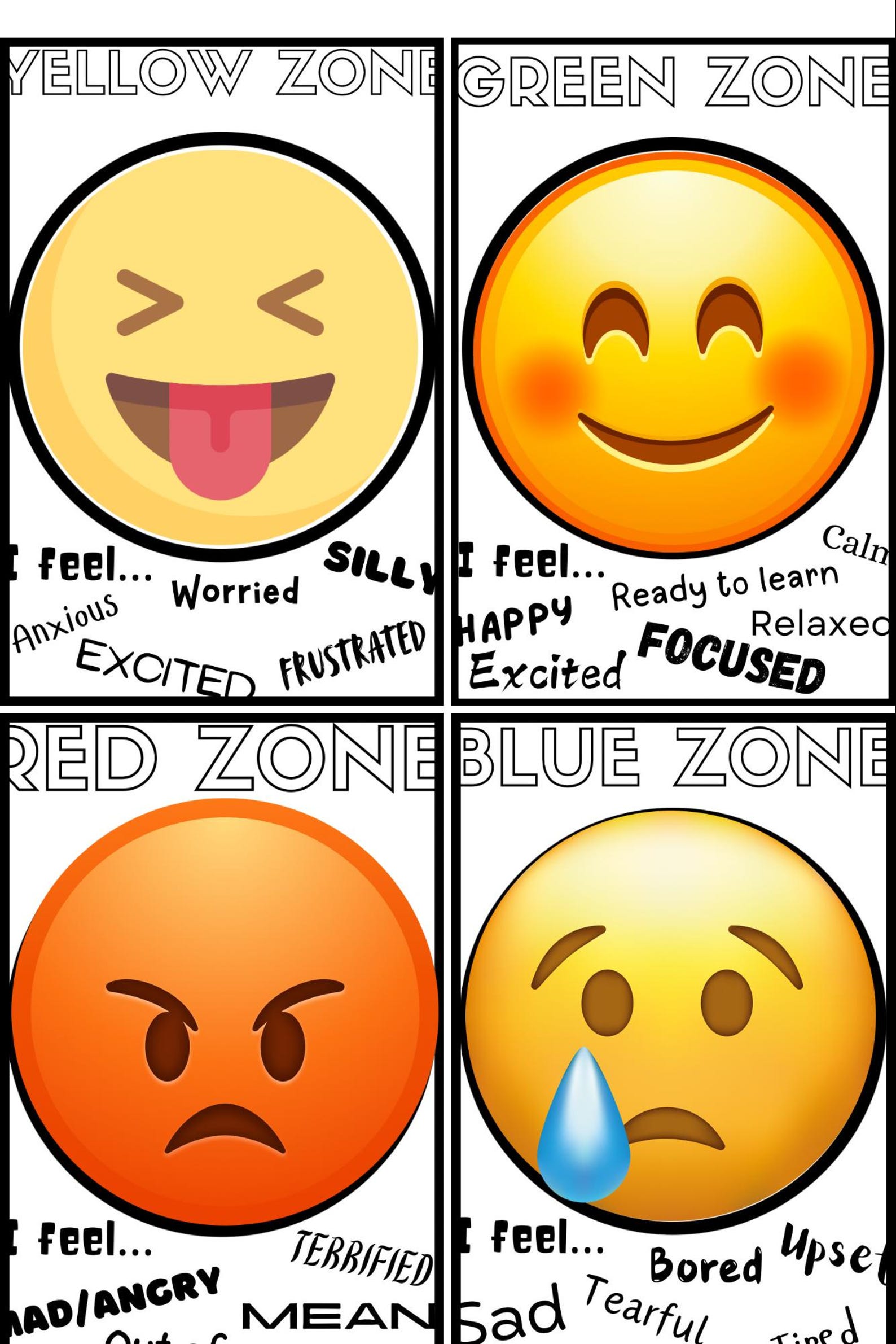 Zones of Regulation Fun Emoji Worksheets. Colouring Page, Art Project ...