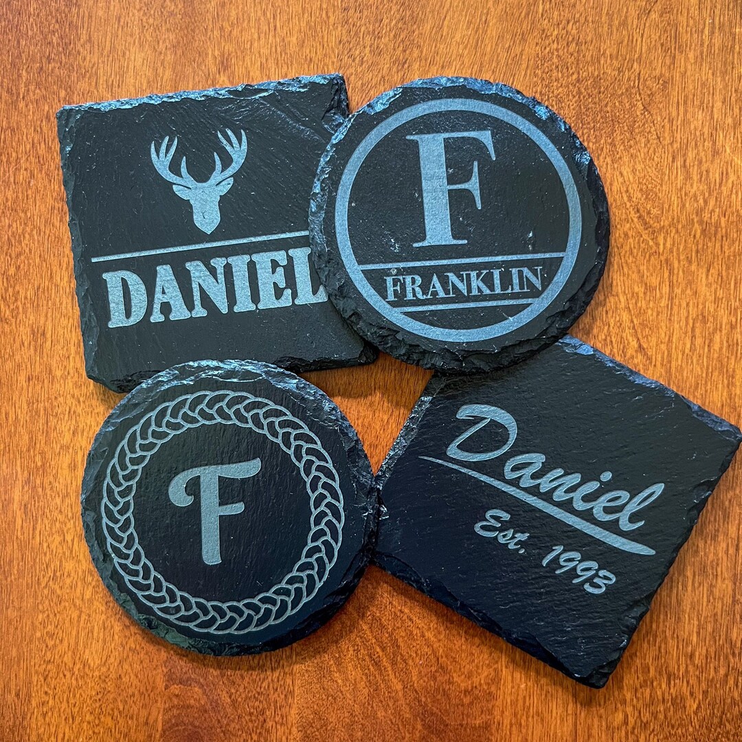 Slate Coasters Personalized Name and Initials, Laser Engraved Gift ...