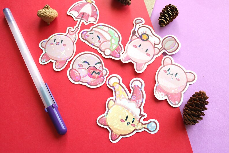 Kirby Sticker Set: Glossy, Vinyl, or Holographic Die Cut Stickers - Etsy