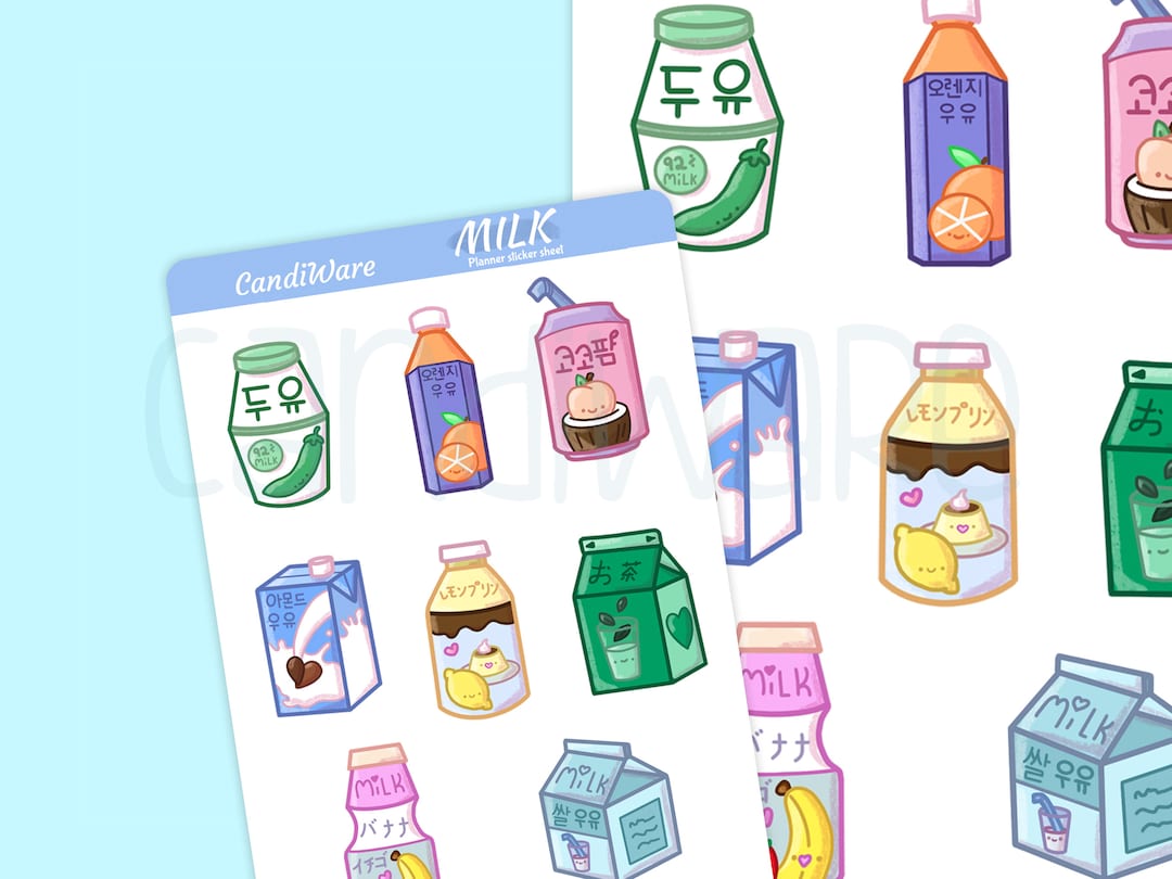Kawaii Milk Sticker Set - Cute Stickers - Kawaii Stickers - Cute Milk ...