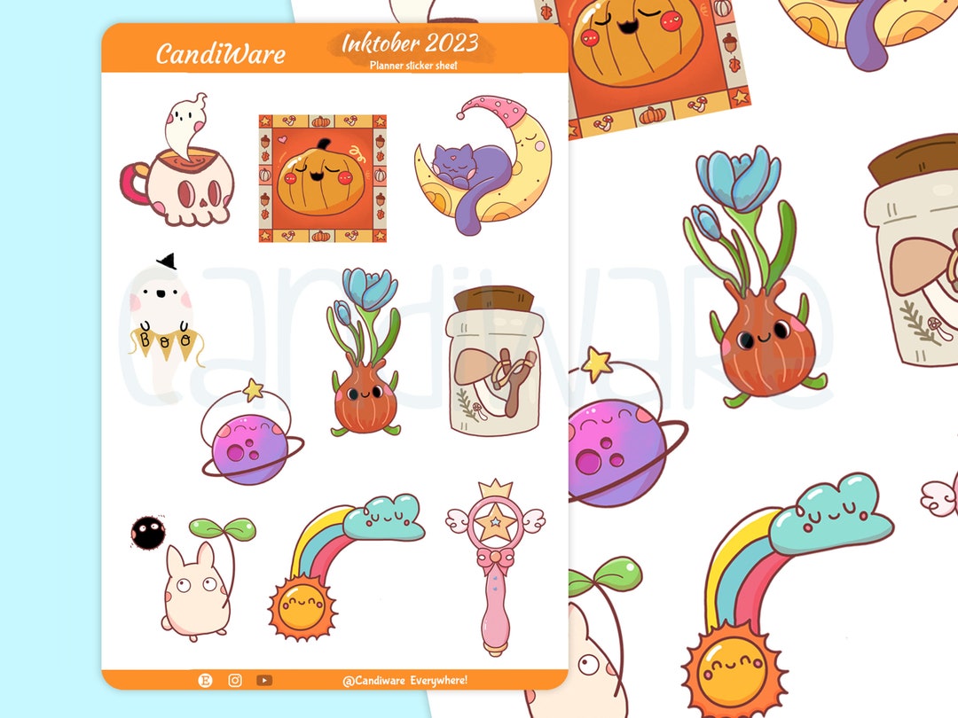 Kawaii Inktober Sticker Sheet Bujo Stickers Inktober 2023, Peachtober ...