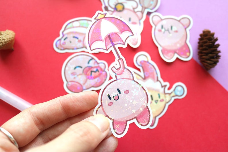 Kirby Sticker Set: Glossy, Vinyl, or Holographic Die Cut Stickers - Etsy