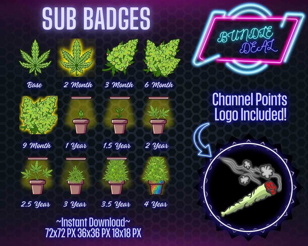 420 Cannabis Sub Badges, Stoner Twitch Subscriber Badges, Channel ...