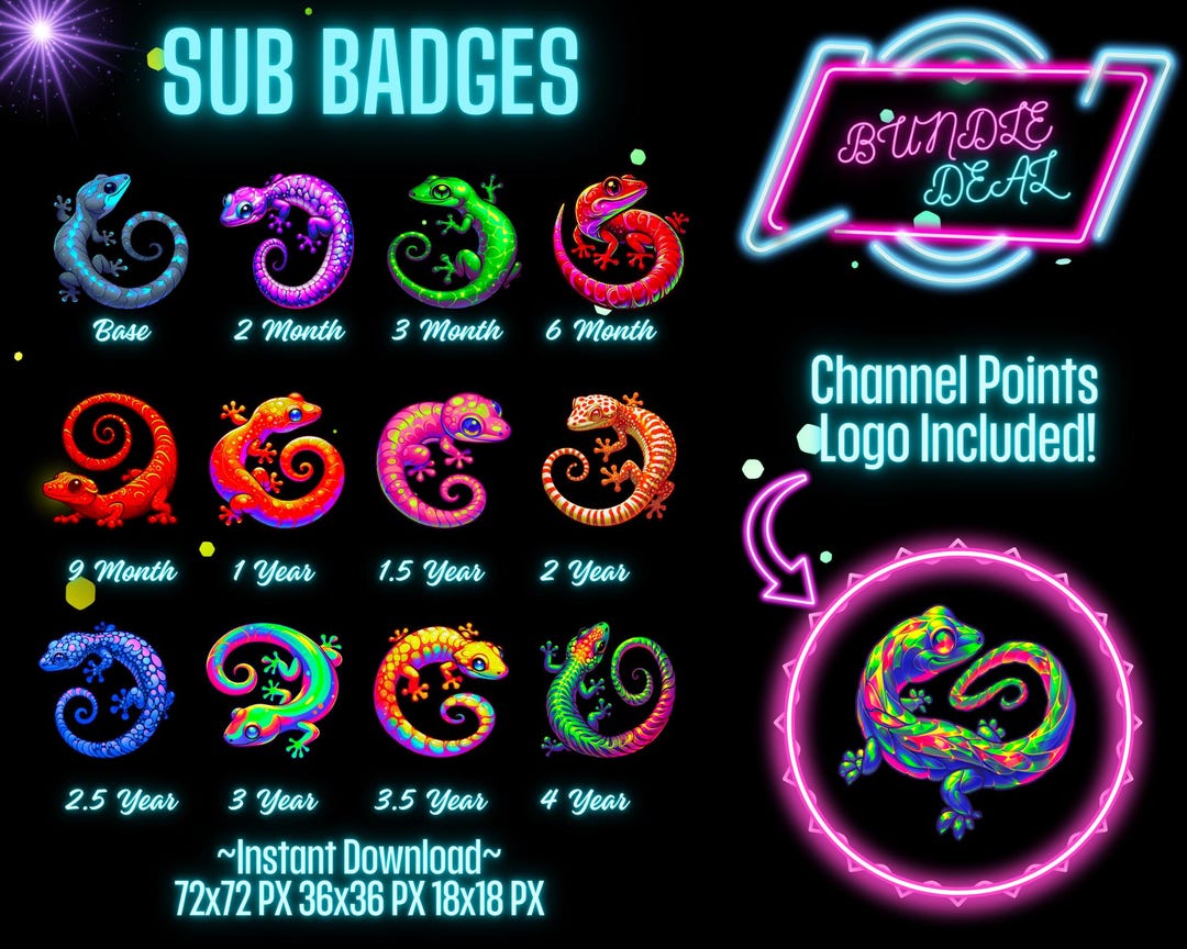 Gecko Lizard Sub Badges: Twitch Subscriber Badges, Channel Points Logo ...