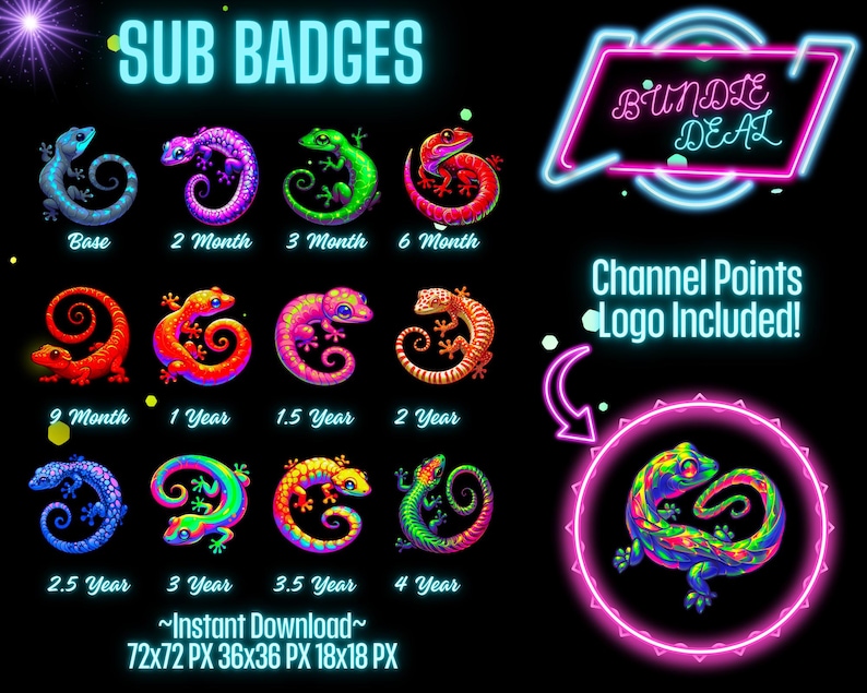 Gecko Lizard Sub Badges: Twitch Subscriber Badges, Channel Points Logo ...