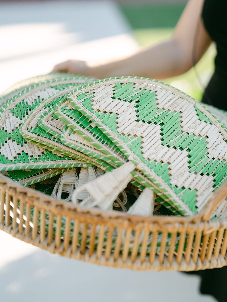 Iraca Straw Hand Fan: Woven Raffia, Colombian Wedding Favor, Beach ...