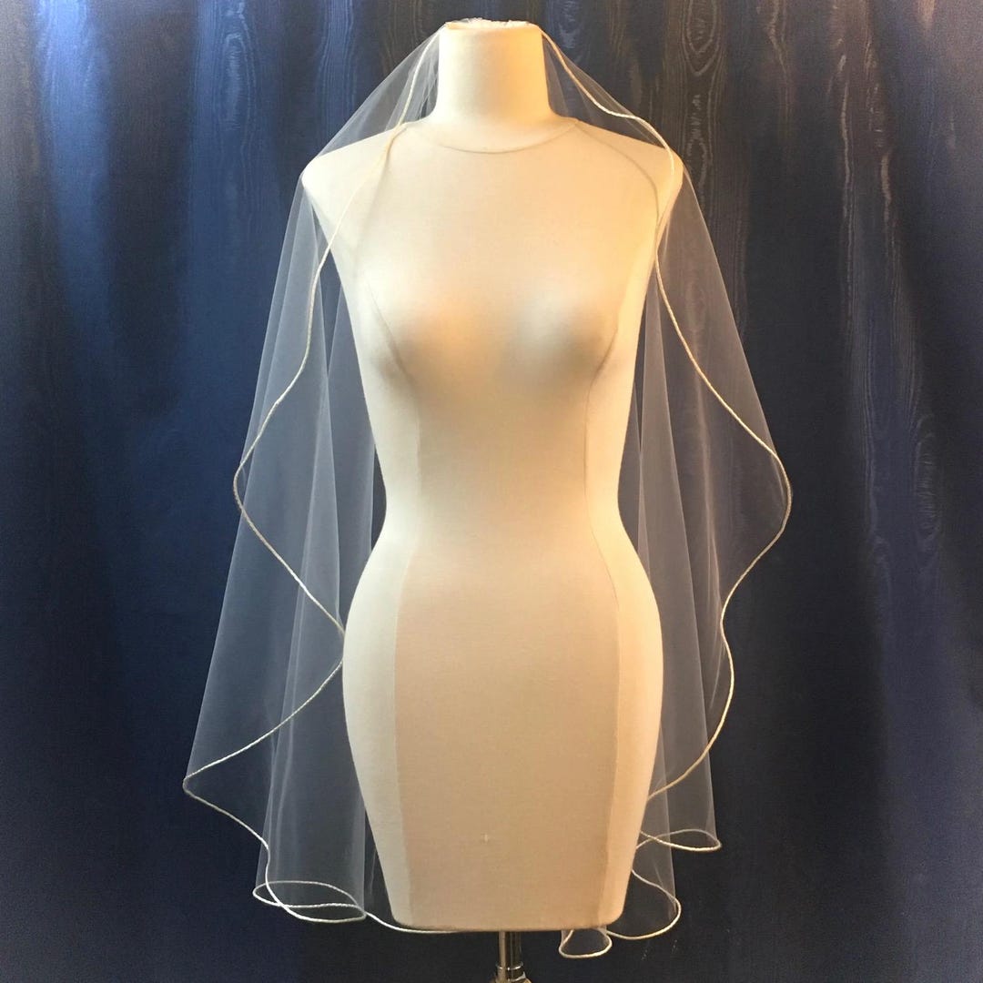 Satin Cord Trim Wedding Veil: Cascade Cut Fingertip Length - Etsy