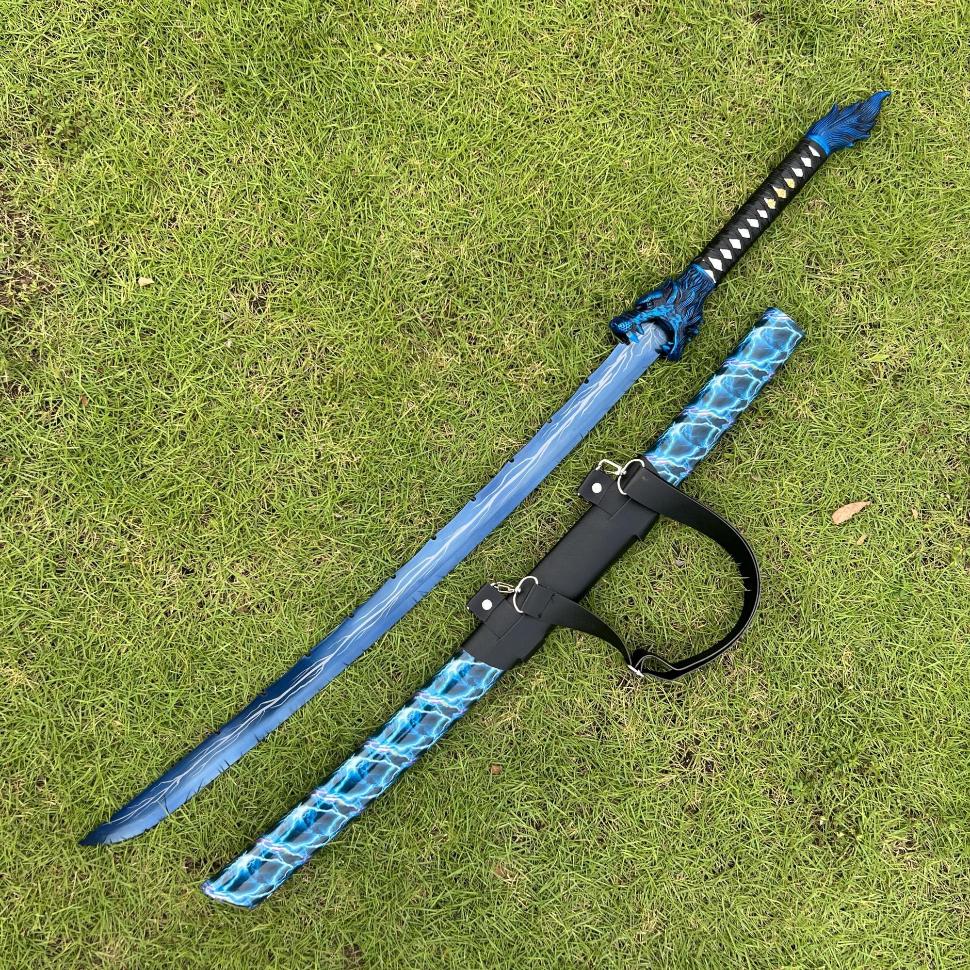 Handmade Japanese Samurai Katana Sword , With Blue Lightning Blade and ...