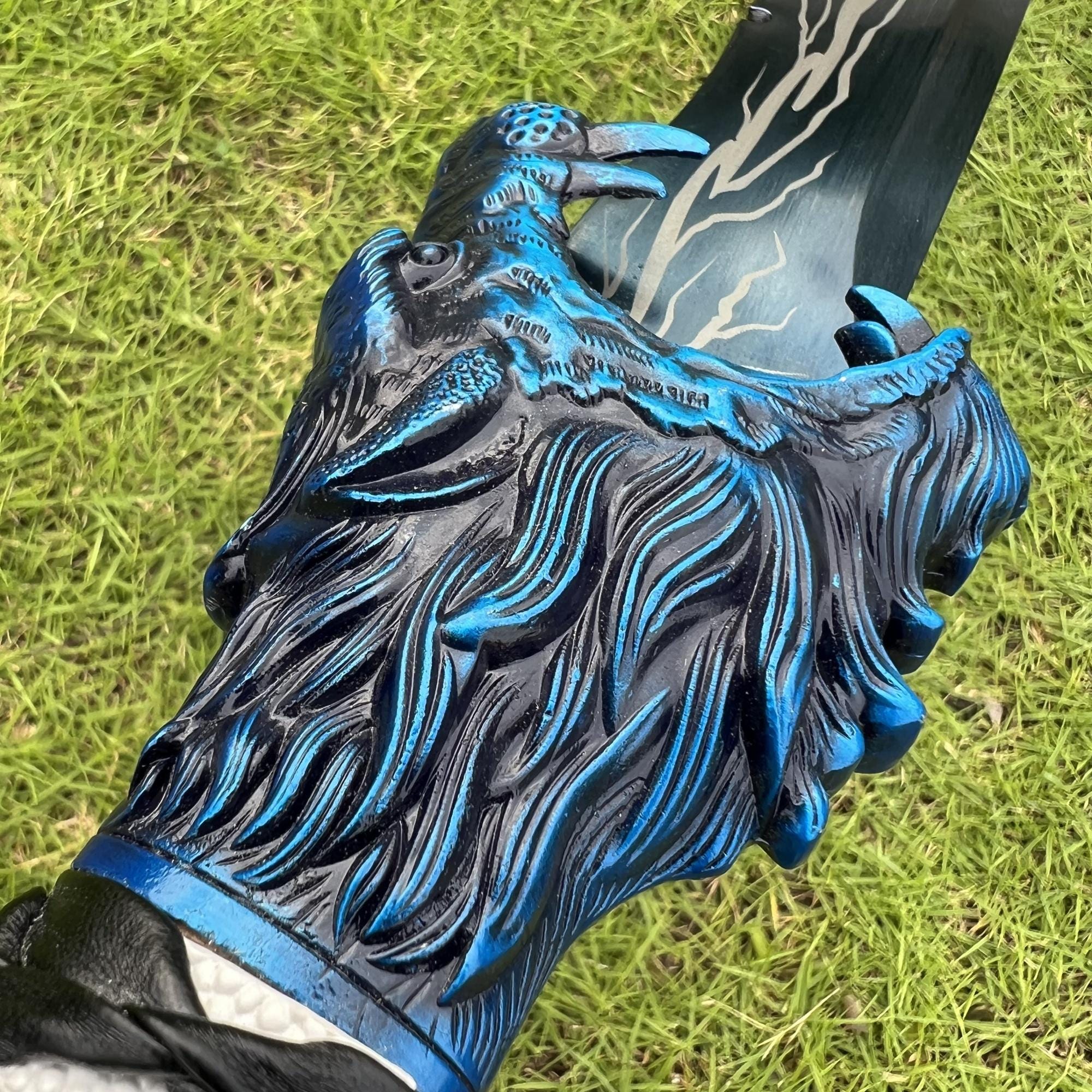 Handmade Japanese Samurai Katana Sword: Blue Lightning Blade, Leopard ...