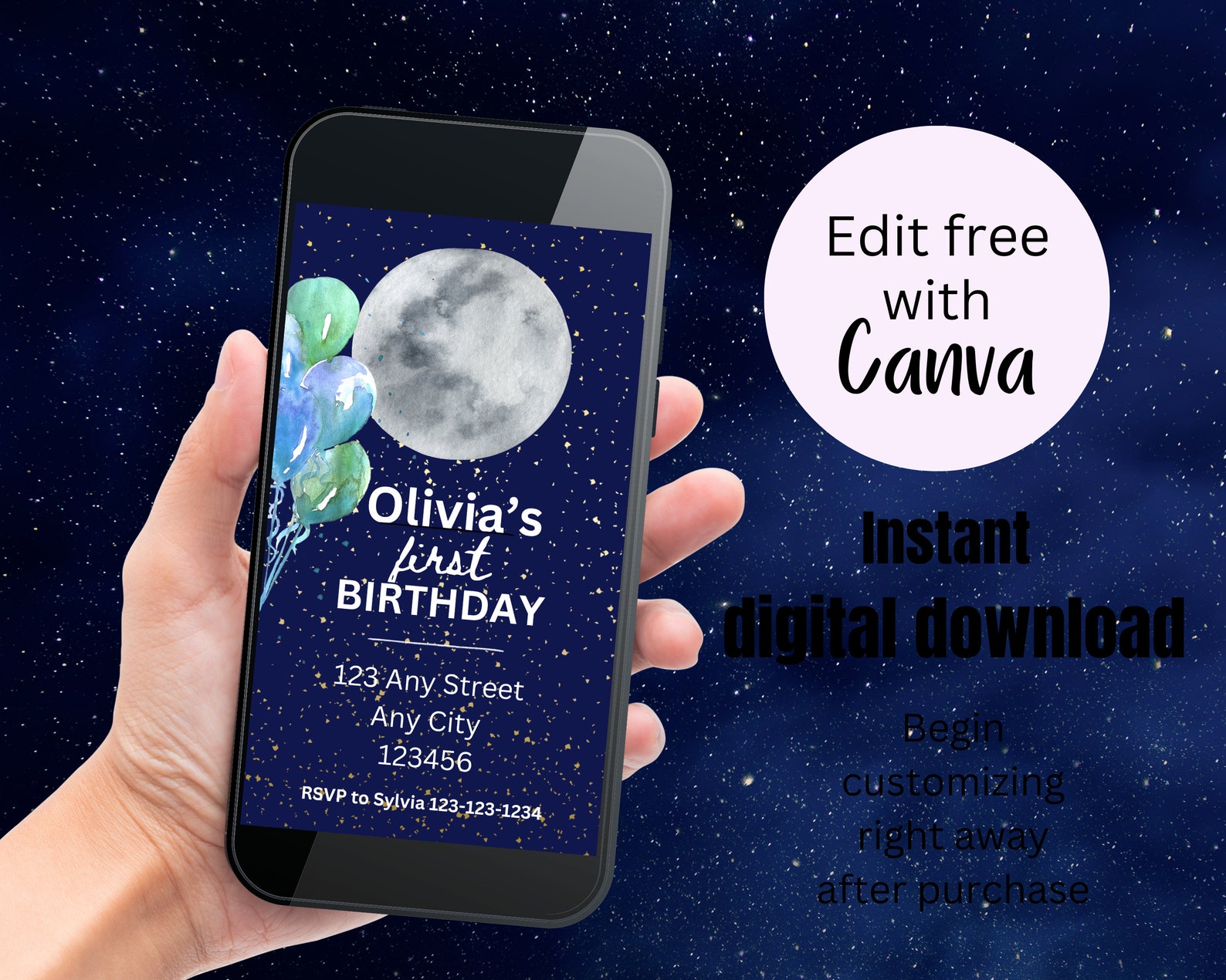 Birthday Invitation Template Digital Download | Galaxy Theme Birthday ...