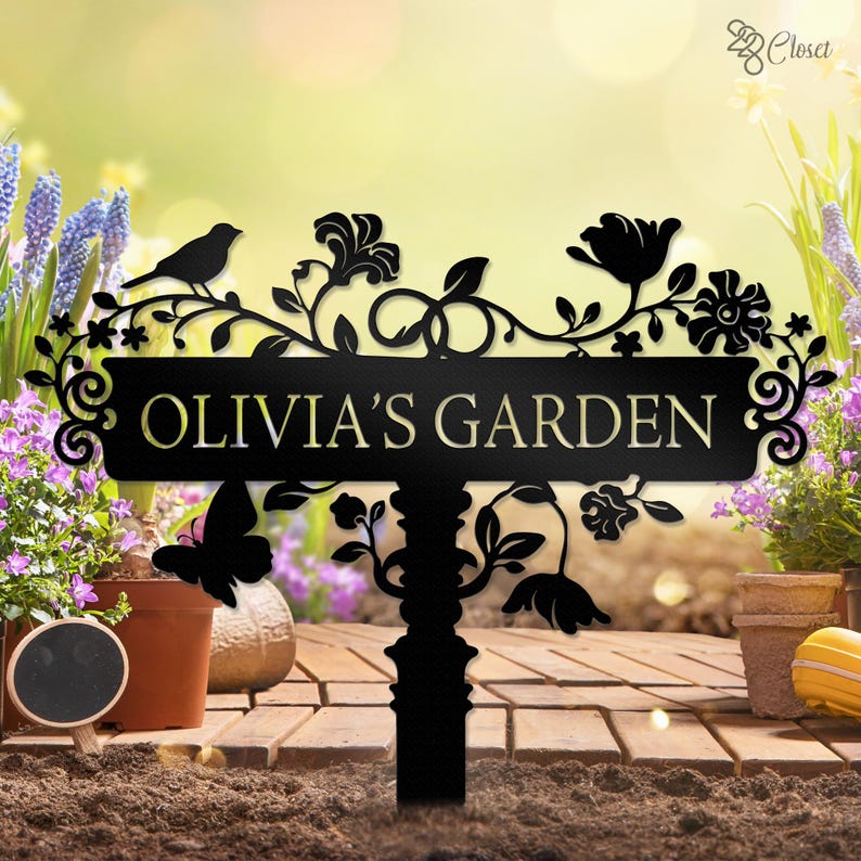 Custom Garden Metal Sign With Stake, Metal Bird Garden Sign Wall ...