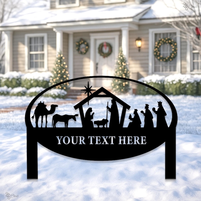 Nativity Scene Metal Yard Stake Holiday Decor Shadow Caster Christmas ...