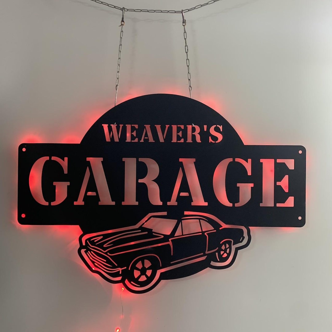 Personalized Car Garage Metal Sign With LED Lights,custom Metal Car ...
