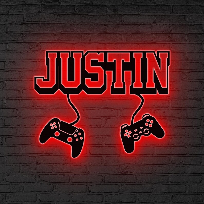 Custom Game Controller Metal Wall Art Led Lights, Gamer Name Sign, Game ...