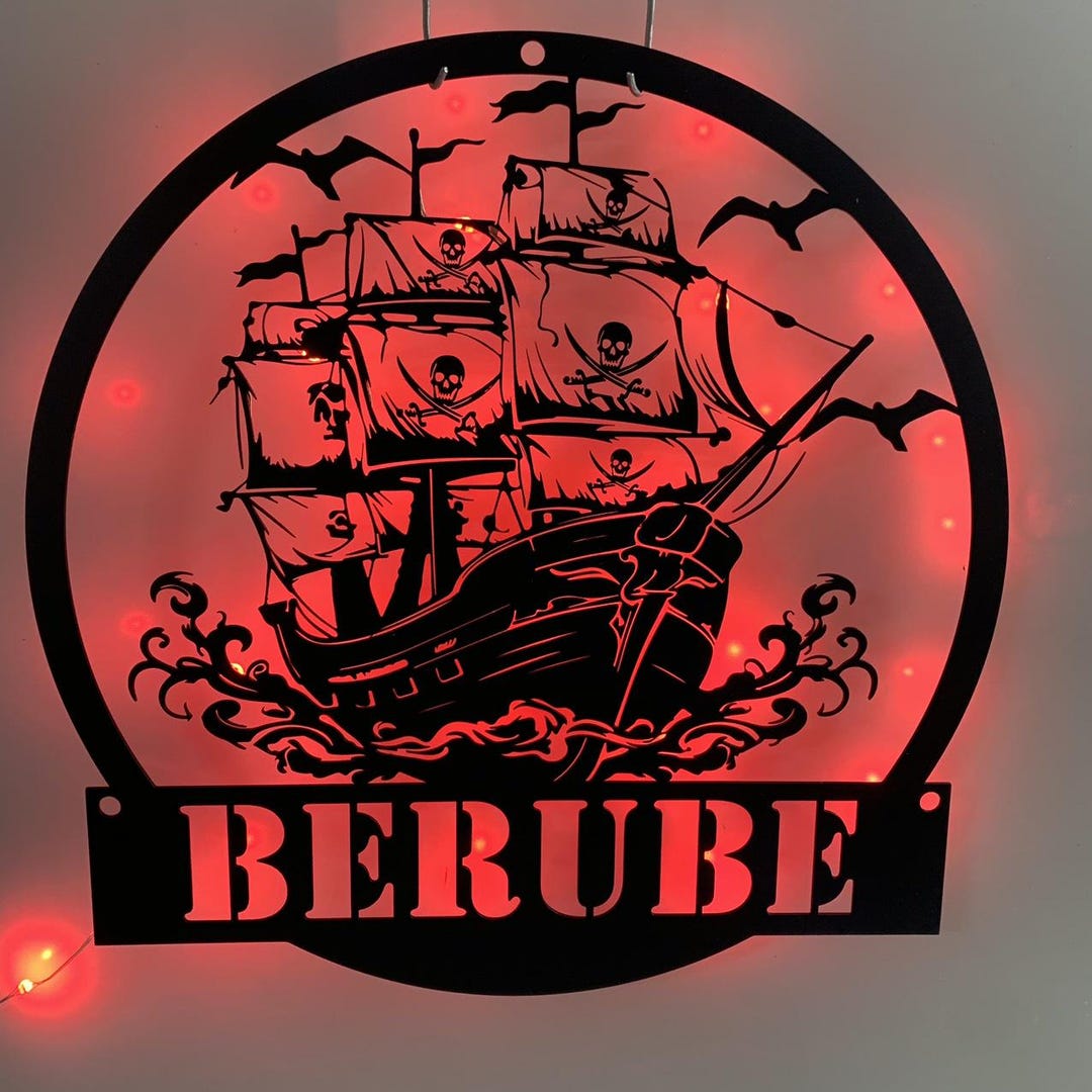 Personalized Pirate Ship Metal Wall Art With LED Lights, Custom Pirate ...