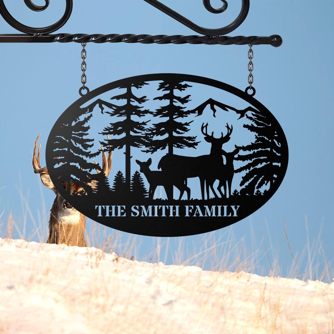 Custom Metal Deer Cabin Sign Wall Art, Deer Hunter Gift, Custom Last ...