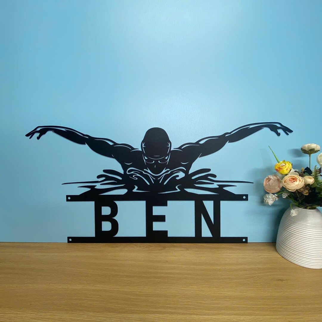 Custom Swimming Metal Wall Art, Custom Man Swimmer Metal Name Sign ...