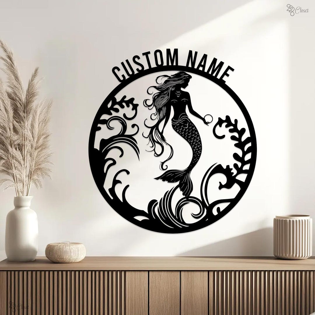 Personalized Mermaid Metal Sign Wall Art, Metal Mermaid Art, Kids Room ...