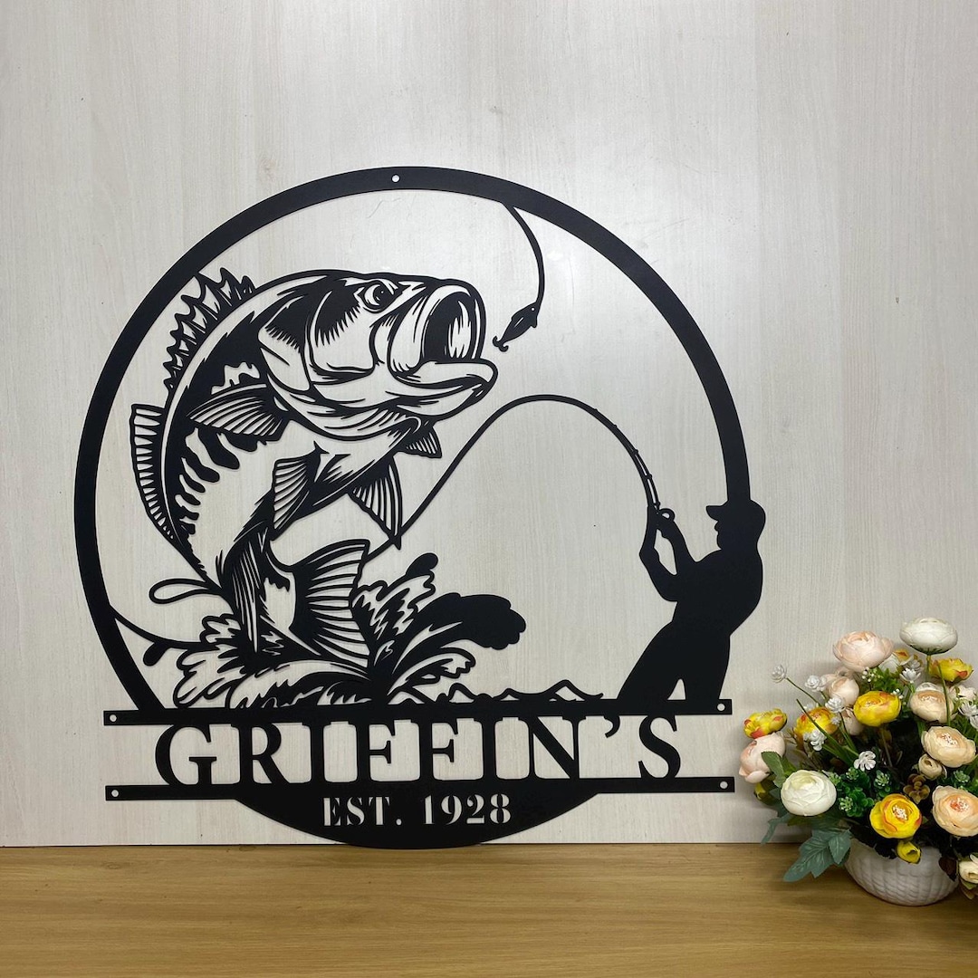 Custom Bass Fishing Metal Sign, Bass Fishing Metal Wall Art ...