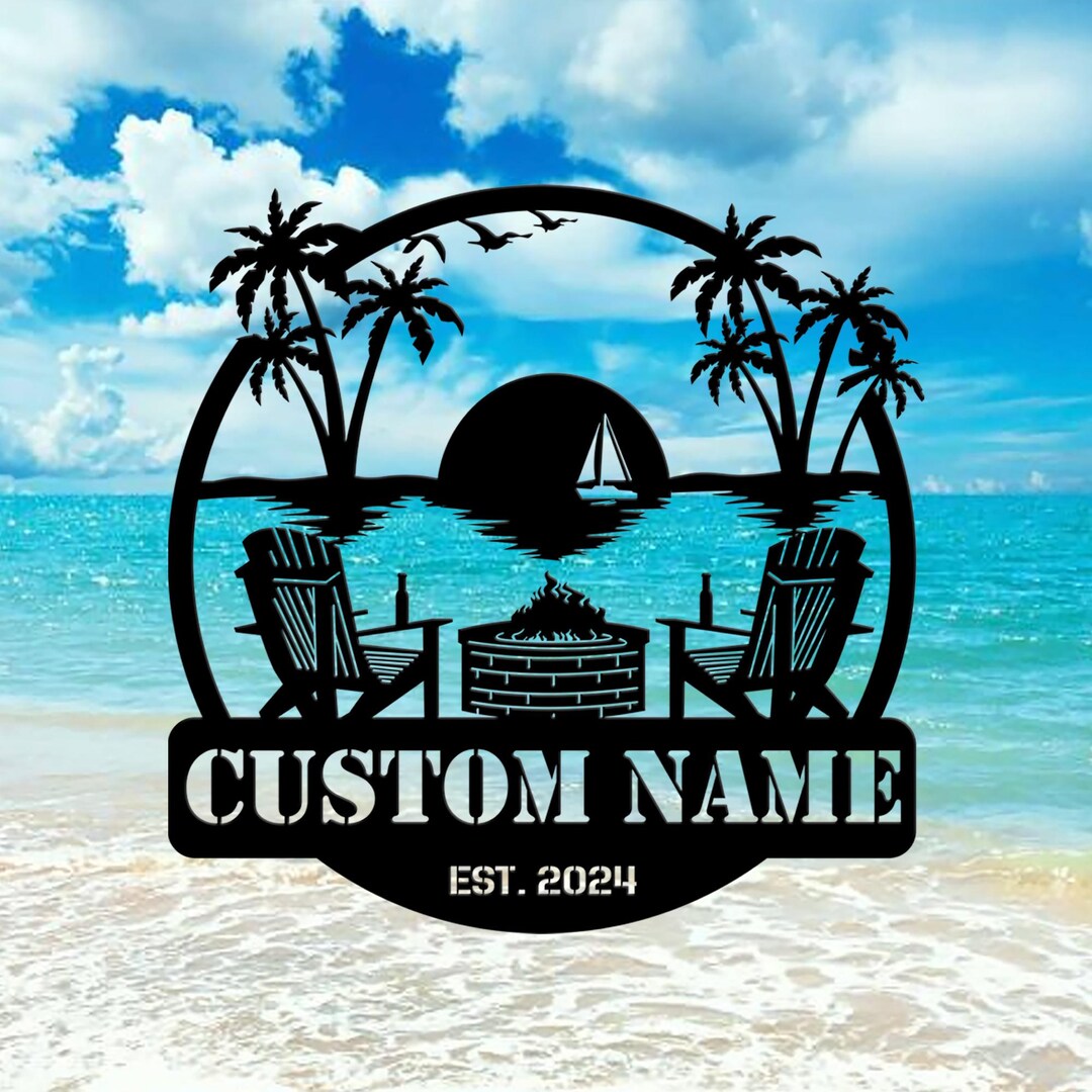 Custom Beach House Sign, Tropical Metal Wall Art, Coastal Outdoor Decor ...