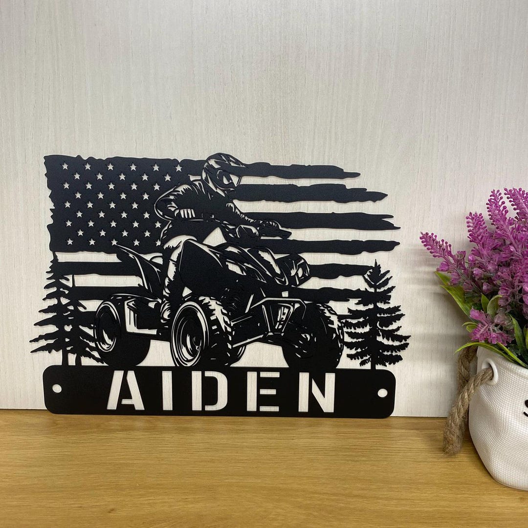 Custom US Flag ATV Quad Biker Metal Wall Art, Personalized Vehicle ...