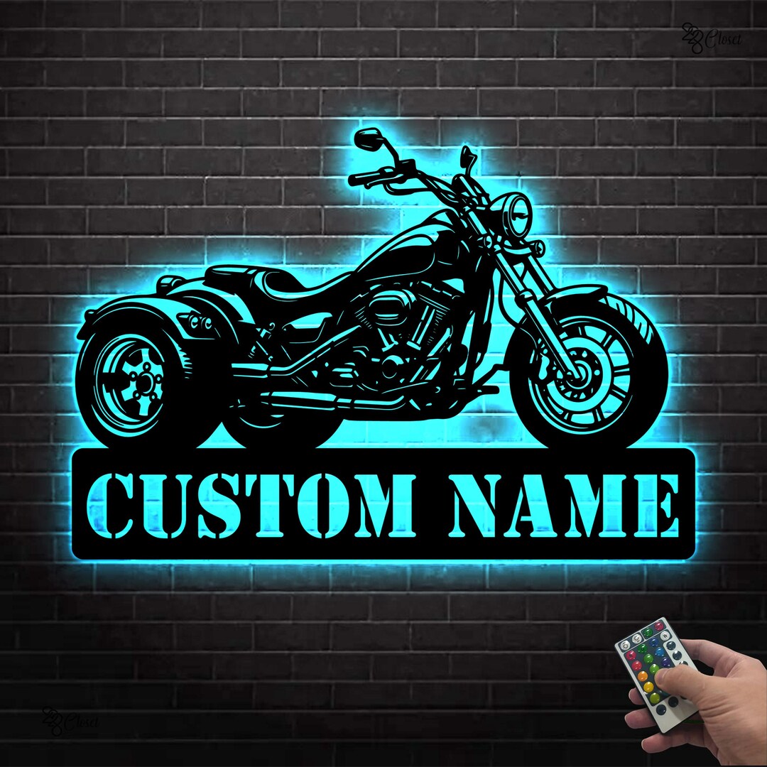 Custom Motorcycle LED Sign, Personalized Bike Neon Wall, Biker Man Cave ...