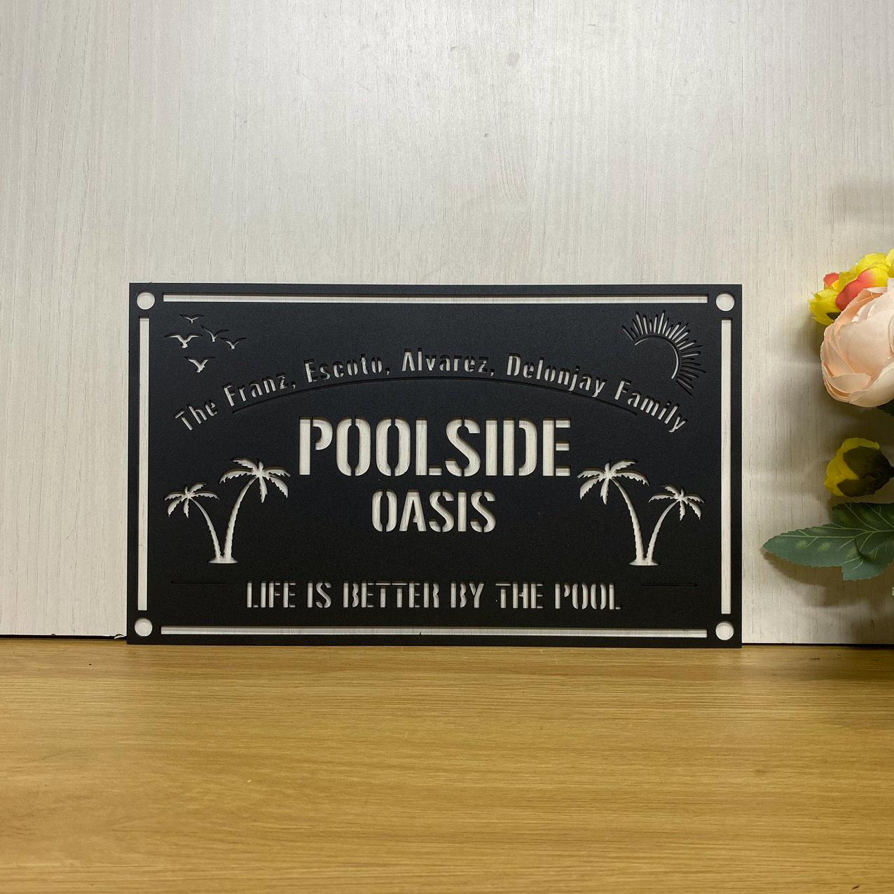 Personalized Poolside Oasis Metal Wall Art, Welcome Poolside Bar Sign ...