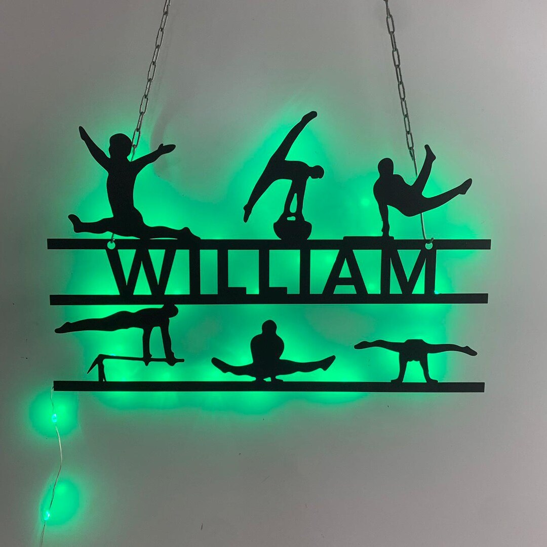 Custom Gymnastics Male Metal Wall Art LED Lights, Personalized Male ...