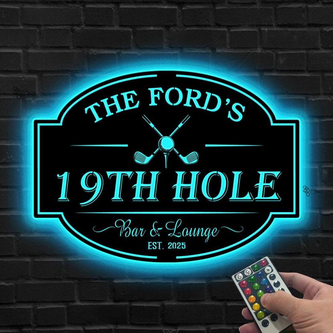 Custom Golf Bar LED Metal Sign, Personalized 19th Hole Lounge Neon ...