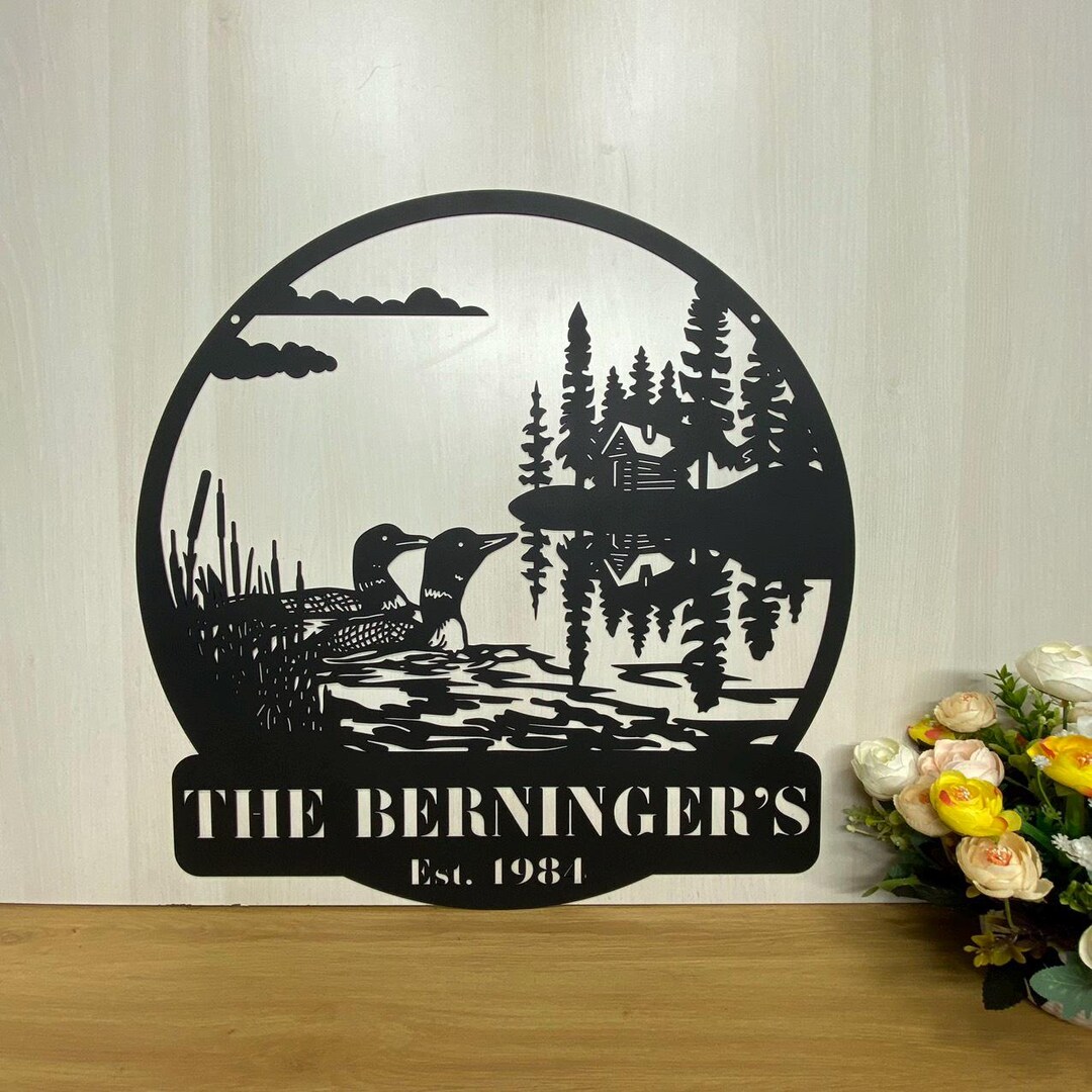 Custom Loon Duck Metal Wall Art, Personalized Duck Lake House Name Sign ...