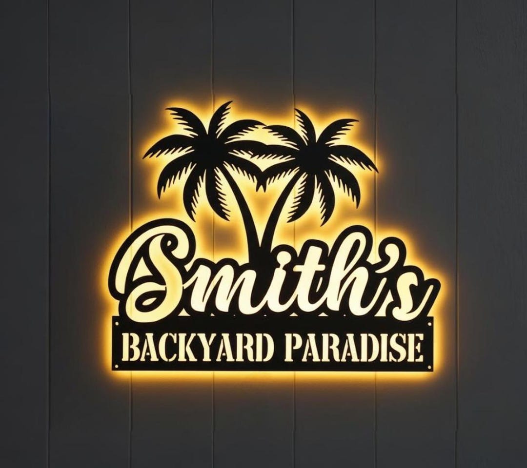 Personalized Palm Tree Oasis Sign Metal Sign, Custom Backyard Oasis ...