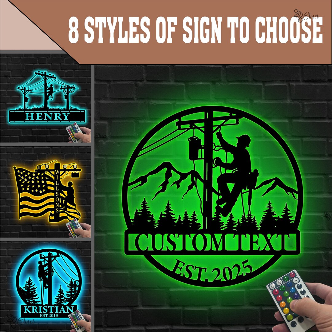 Custom Lineman LED Sign, Personalized Powerline Worker Light, Gift for ...