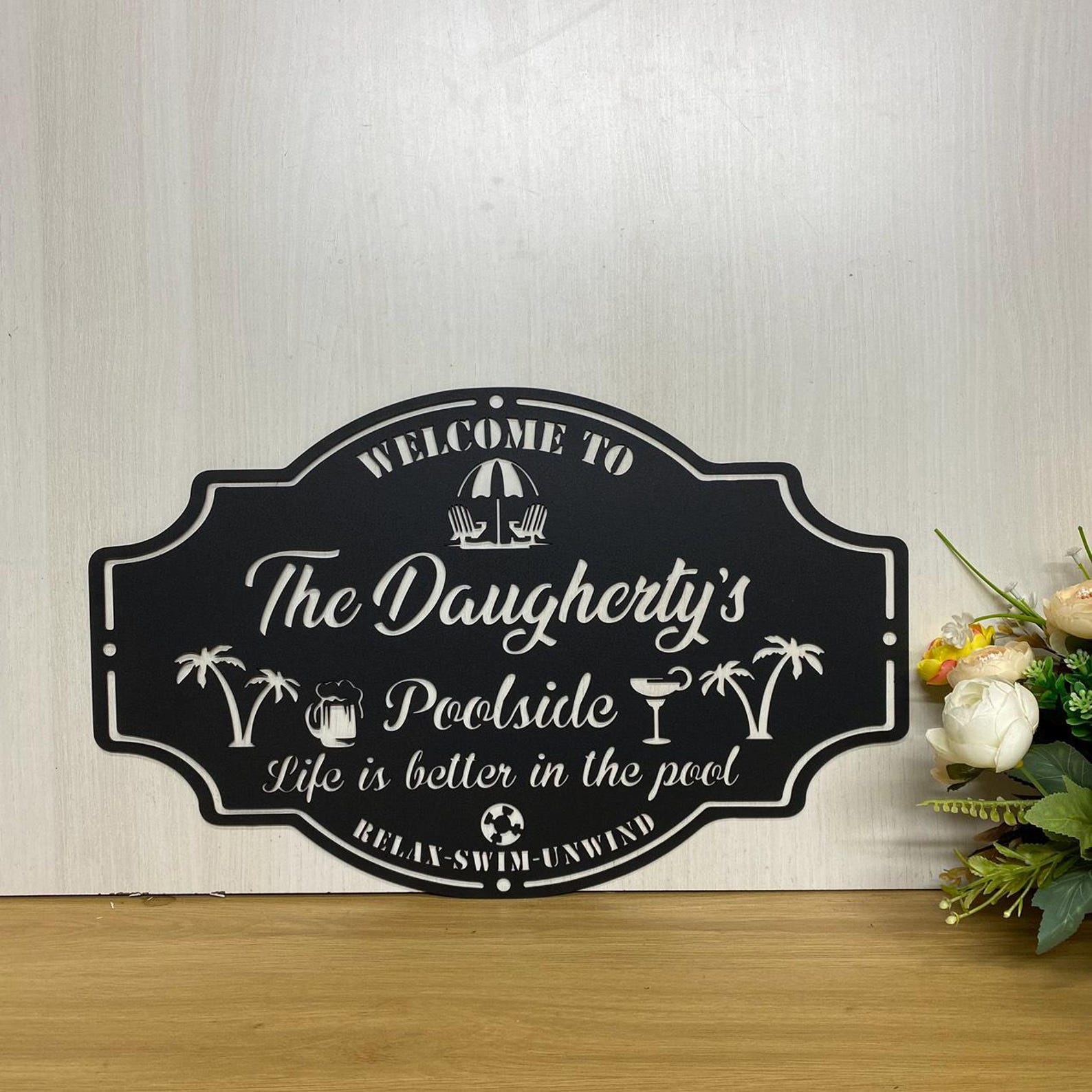 Personalized Poolside & Patio Metal Wall Art, Custom Poolside Drink Bar ...