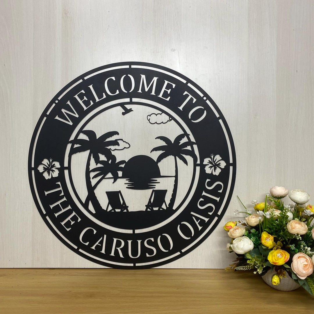 Personalized Poolside Oasis Sign Sunset on Beach Metal Sign, Custom ...