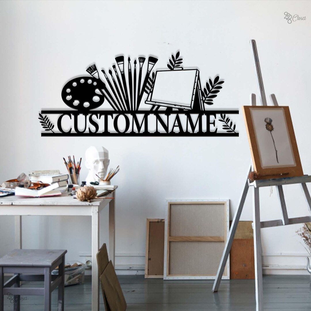 Custom Artist Studio Sign, Metal Wall Art With Brushes, Art Room Sign ...