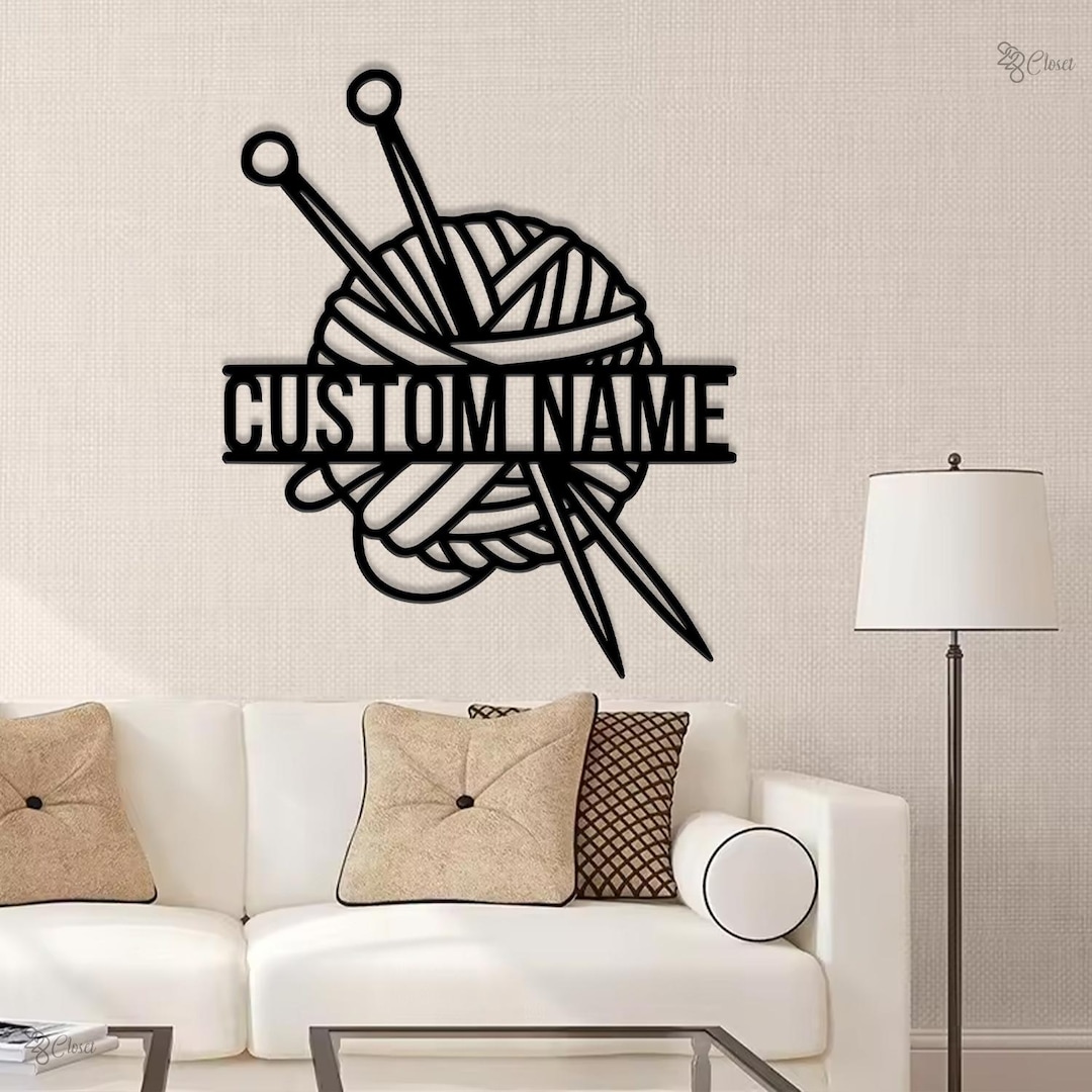 Custom Crochet Metal Sign Wall Art, Crochet Monogram Sign, Crochet ...