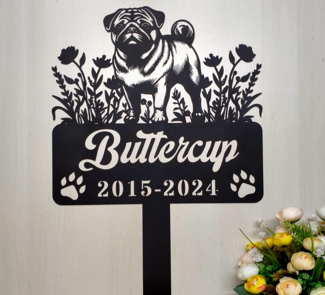Personalized Pug Dog Memorial Stake, Custom Pug Memorial Dog Sympathy ...