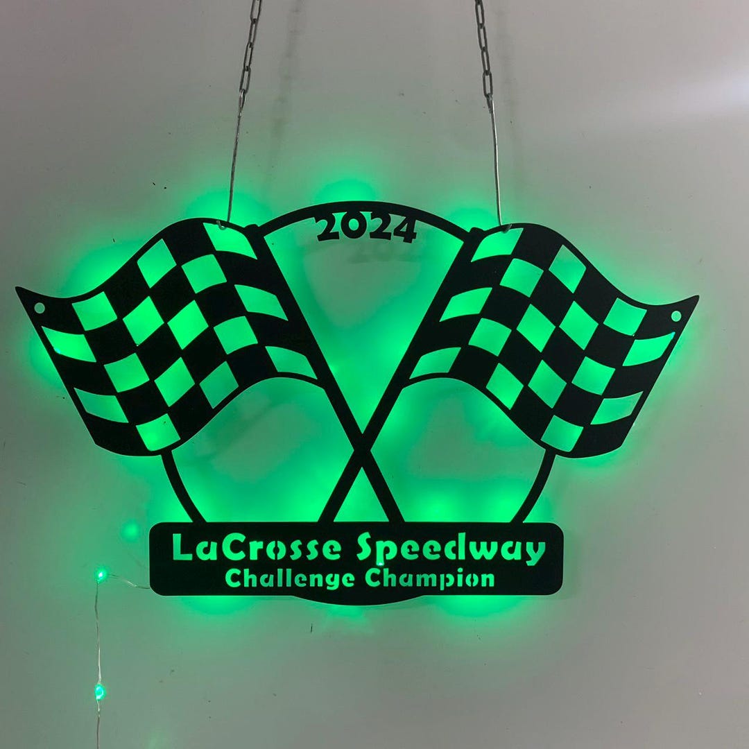 Custom Start Finish Racing Flag Metal Wall Art LED Light Personalized ...