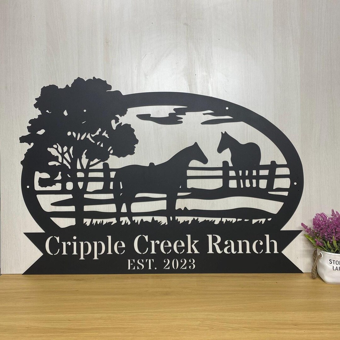Custom Horse Farmhouse Metal Sign, Horse Barn Ranch Entrance Hanging ...