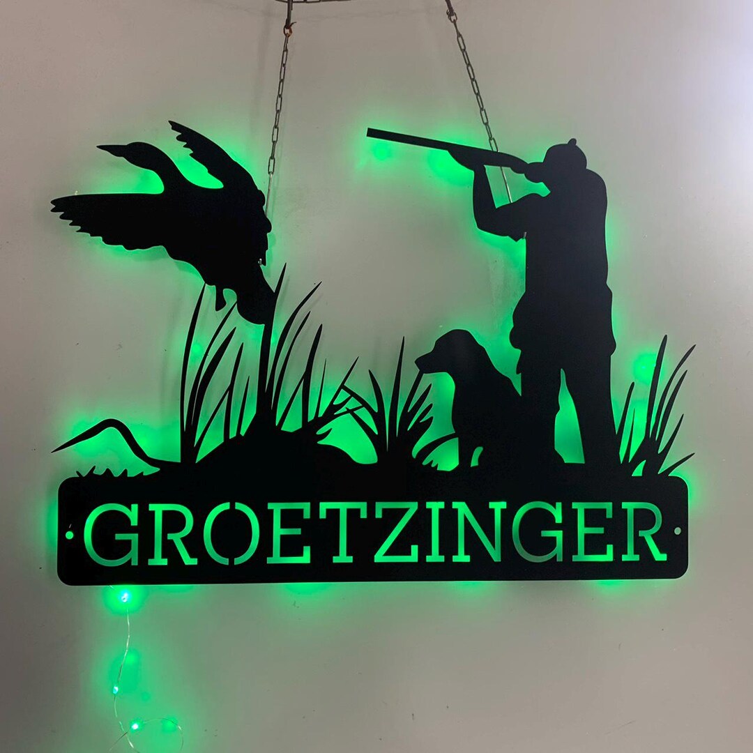 Personalized Duck Hunting Metal Wall Art LED Lights, Custom Hunter Name ...